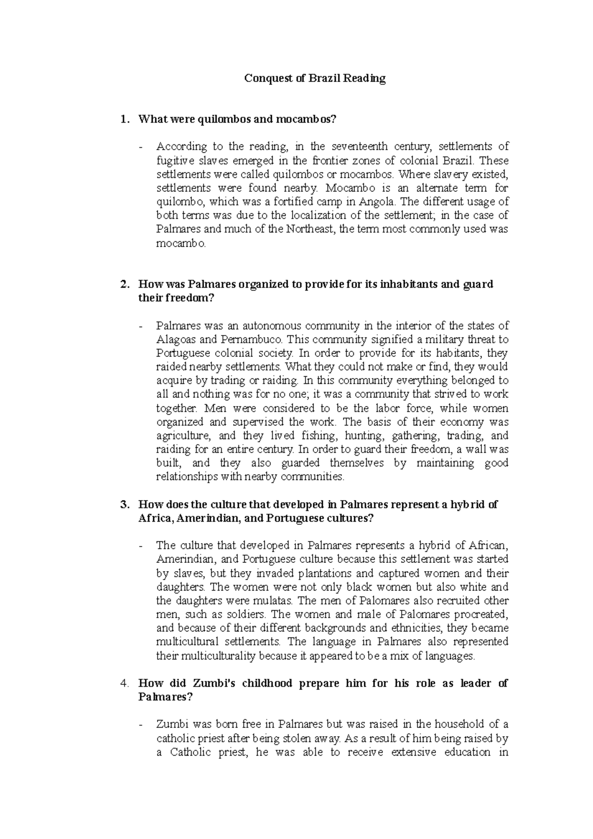 Conquest of Brazil Reading - Conquest of Brazil Reading What were ...