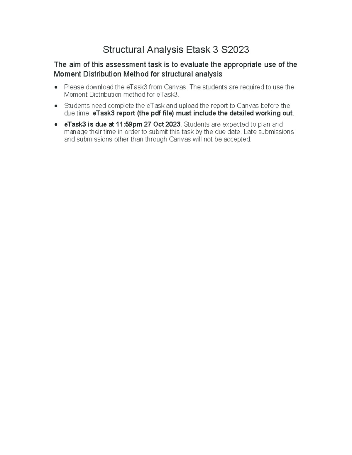 Etask 3 S2023 - Rubric/questions - Structural Analysis Etask 3 S The aim of this assessment task ...