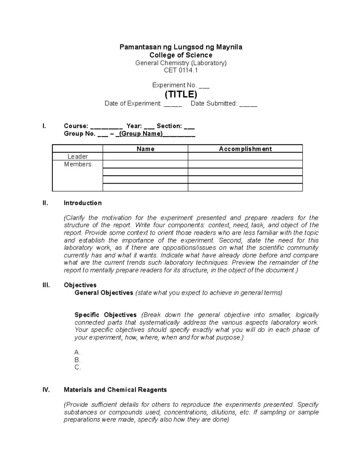 Guide FOR Writing Laboratory Report - Pamantasan ng Lungsod ng Maynila ...