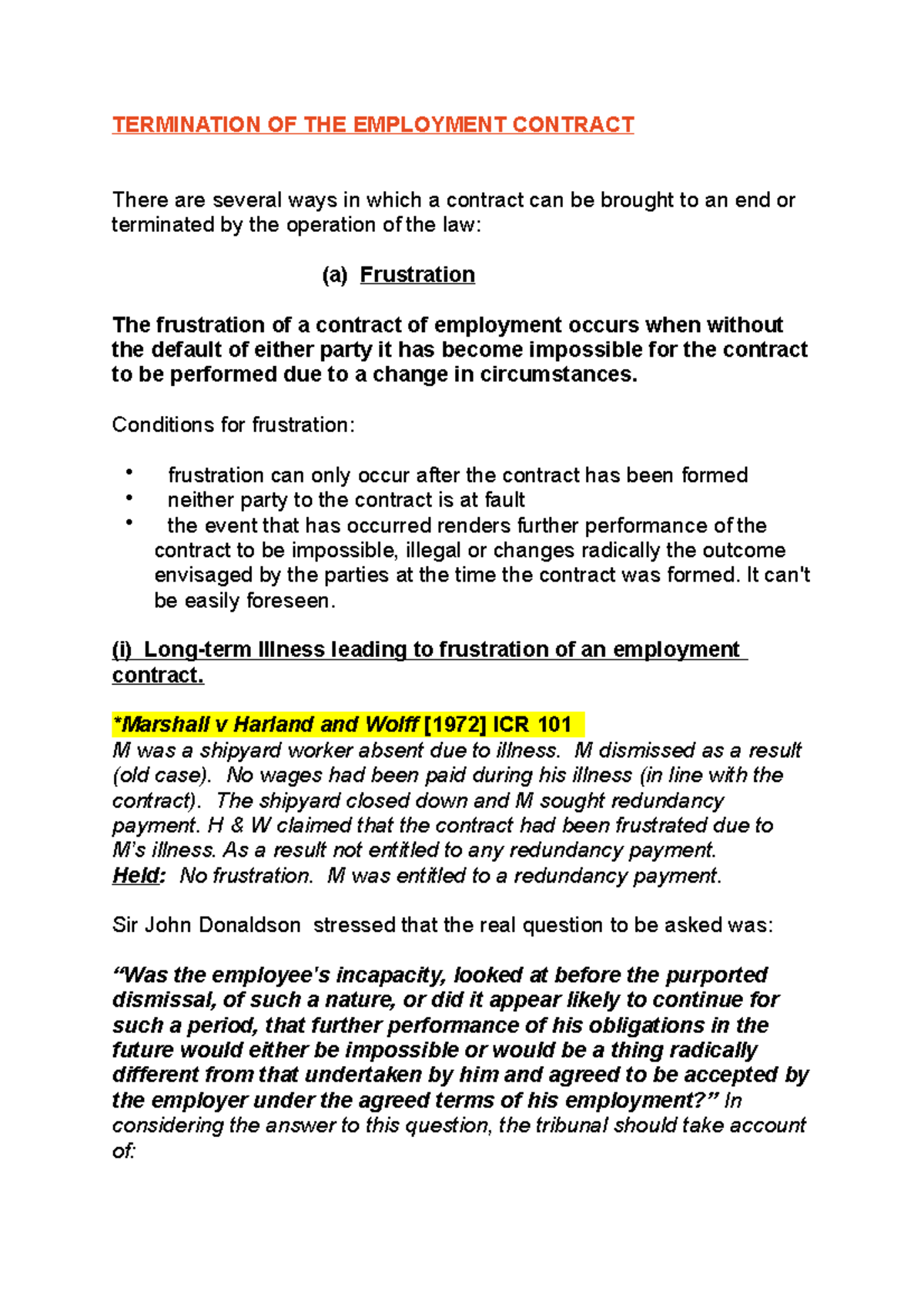 Termination OF THE Employment Contract - TERMINATION OF THE EMPLOYMENT ...