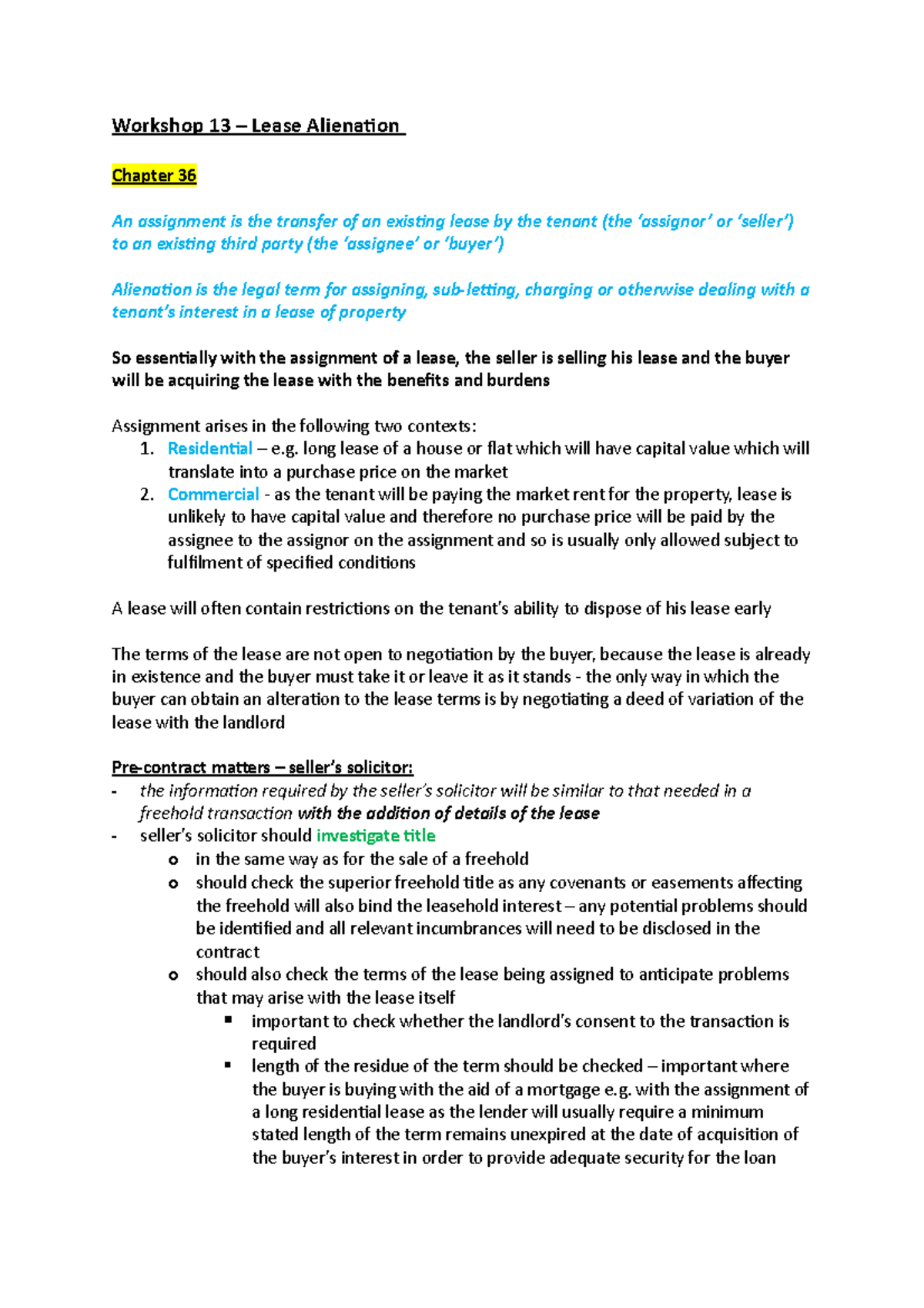 WS13 – Lease Alienation - Workshop 13 – Lease Alienation Chapter 36 An ...