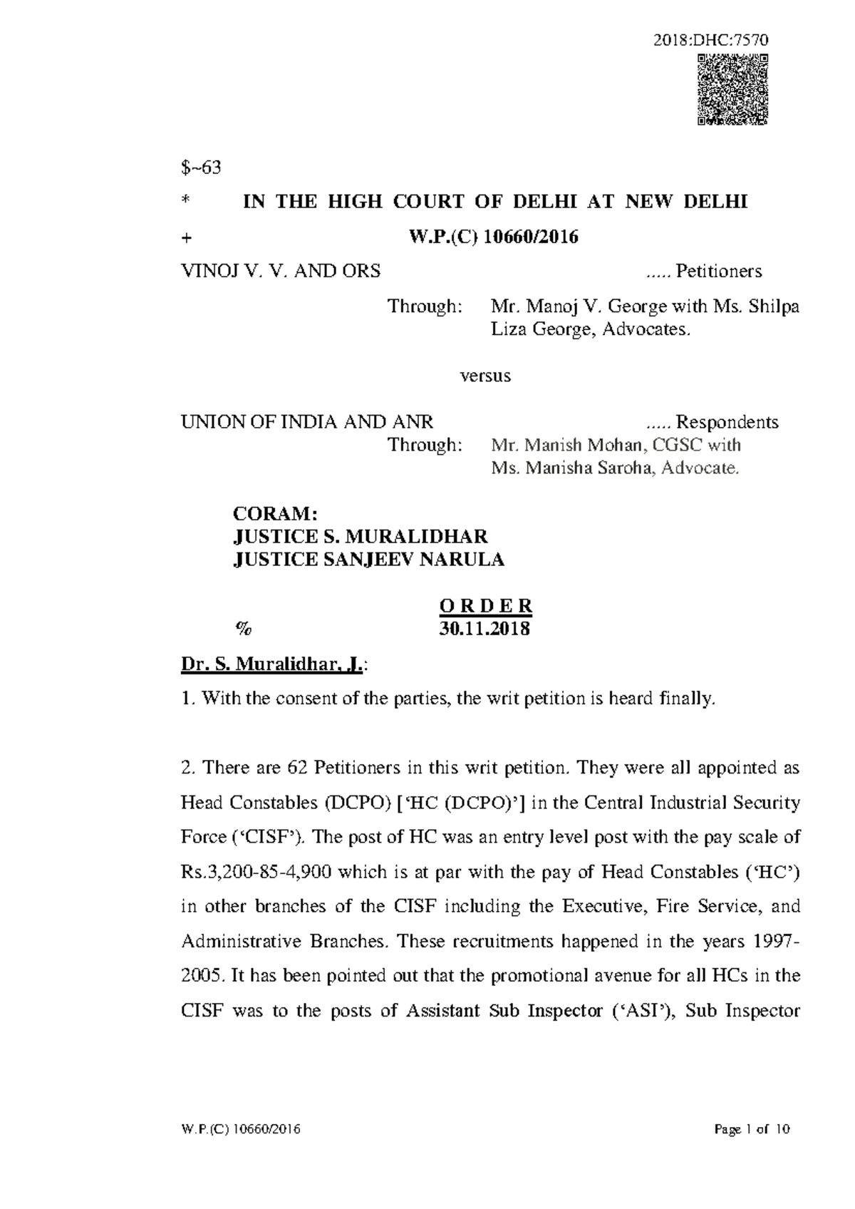 VV Vinoj Judgment - $~ * IN THE HIGH COURT OF DELHI AT NEW DELHI + W.(C ...