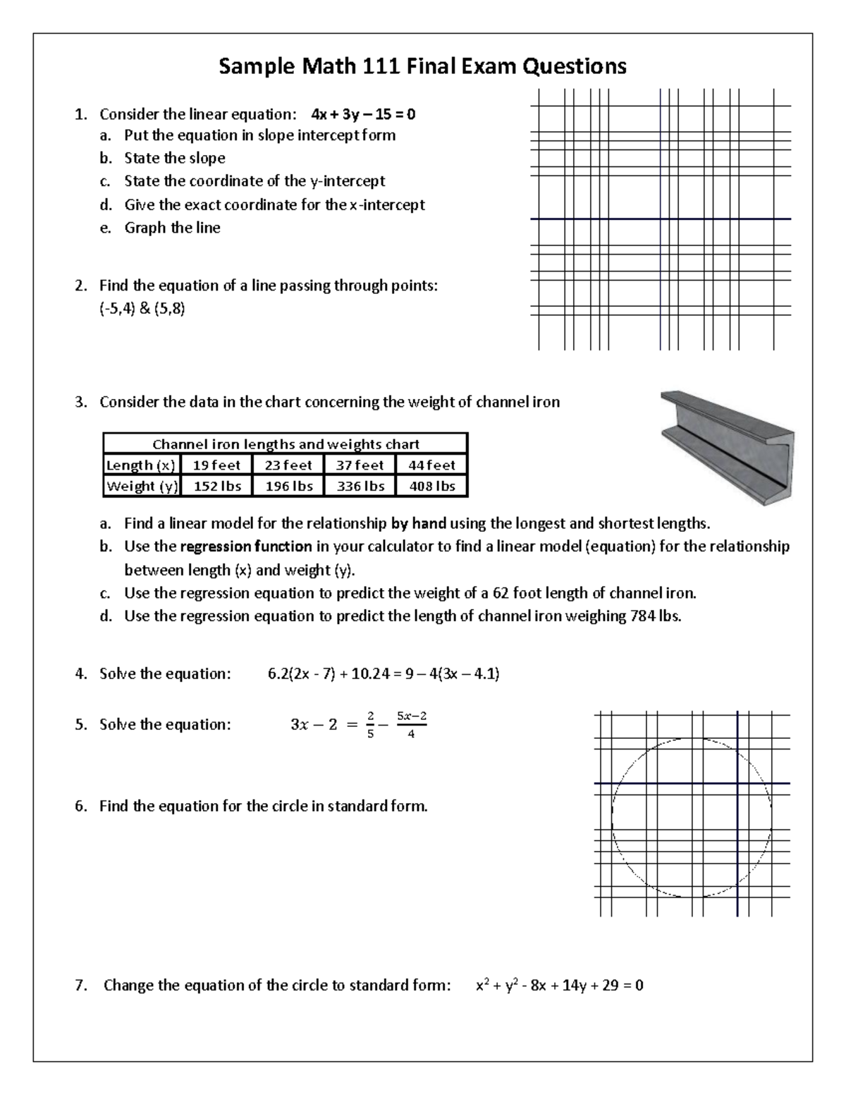 Math111exam - Sample Math 111 Final Exam Questions Consider the linear ...