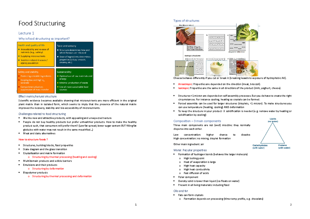 summary food structuring - Food Structuring Lecture 1 Why is food ...