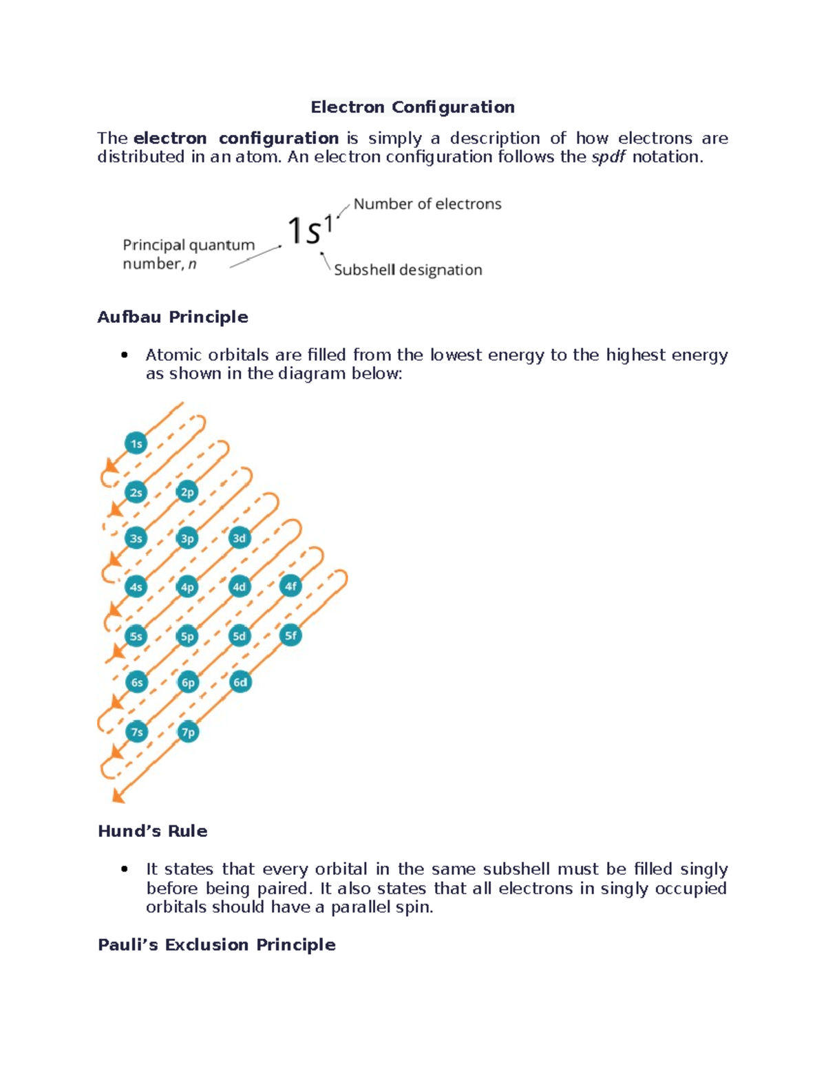 Electron Configuration - An electron configuration follows the spdf notation. Aufbau Principle ...