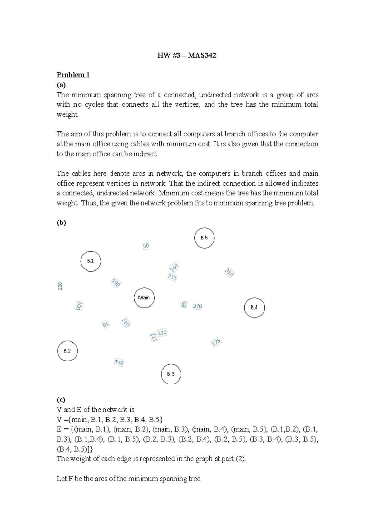 MAS342 Home Work 3 - HW #3 – MAS Problem 1 (a) The minimum spanning ...