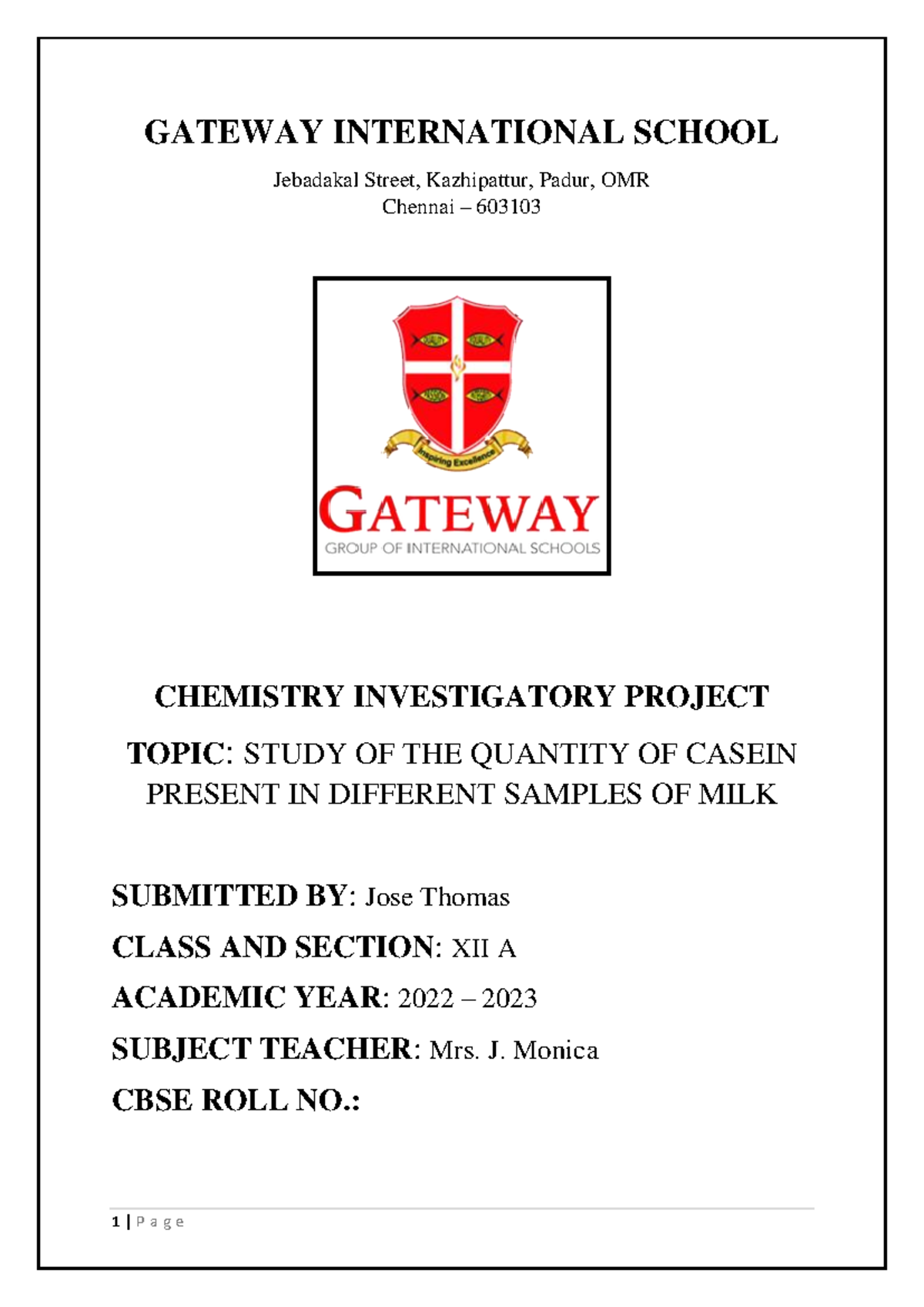 Chem Investigatory Project Sample - GATEWAY INTERNATIONAL SCHOOL ...