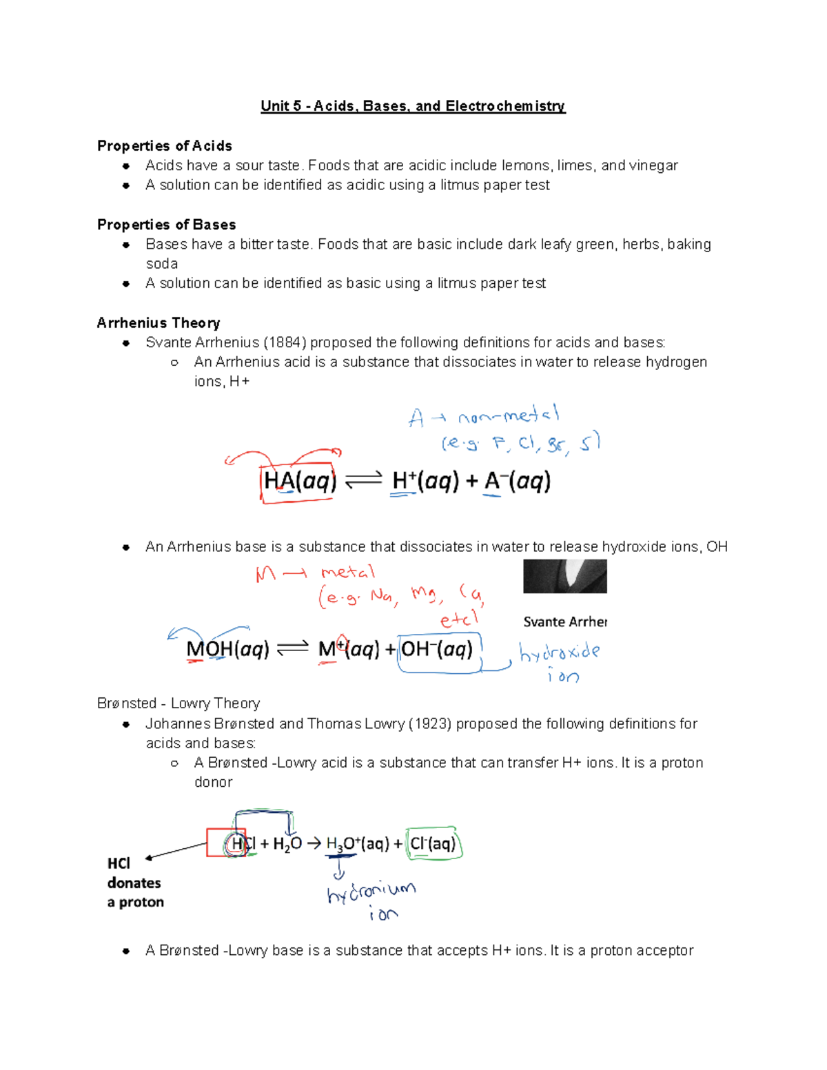 Chemistry Unit 5 - Acids, Bases, and Electrochemistry - Chemistry 1027A ...