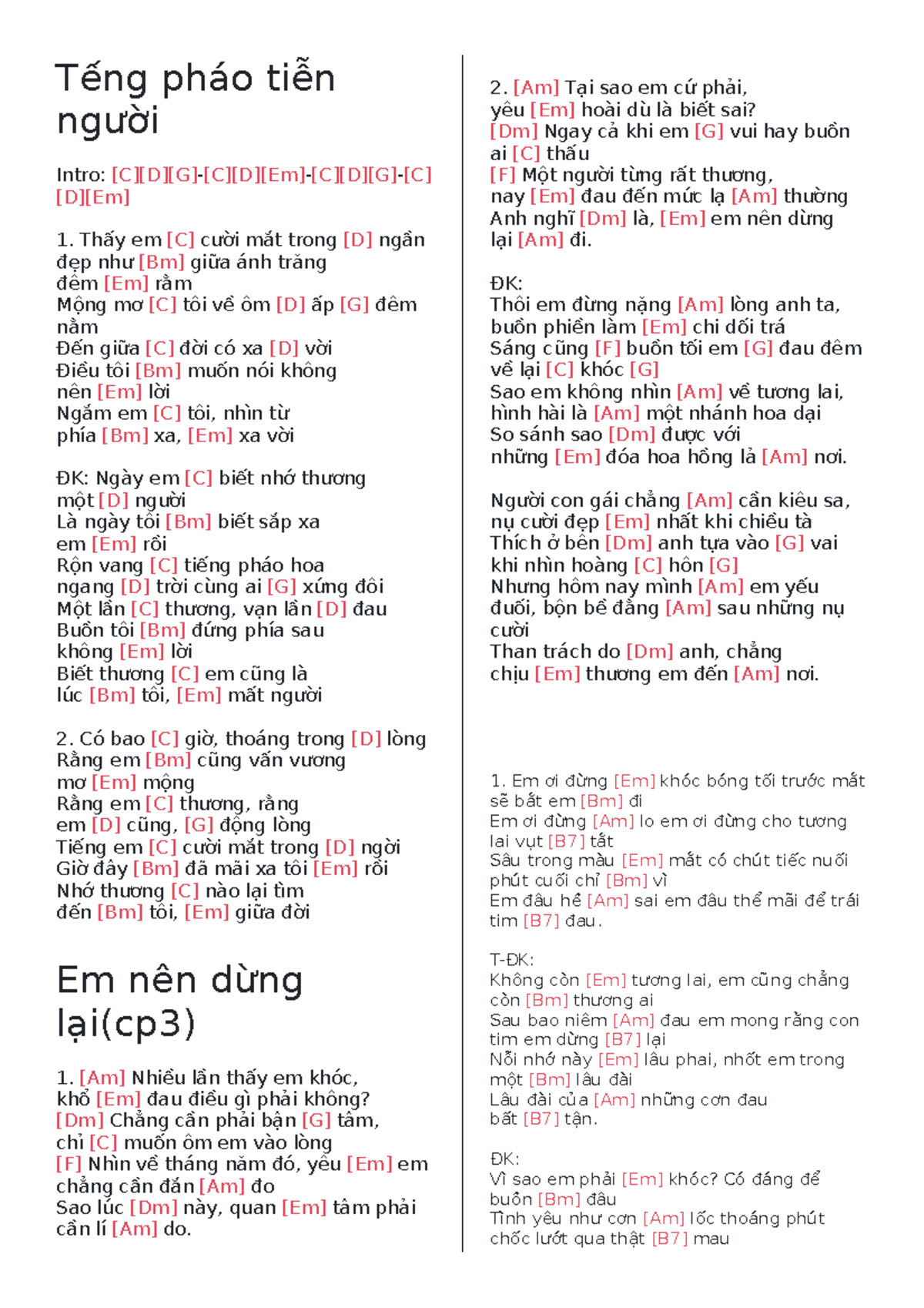 Loi bai hat - rất hay - Tếng pháo tiễn người Intro: [C][D][G]-[C][D][Em ...