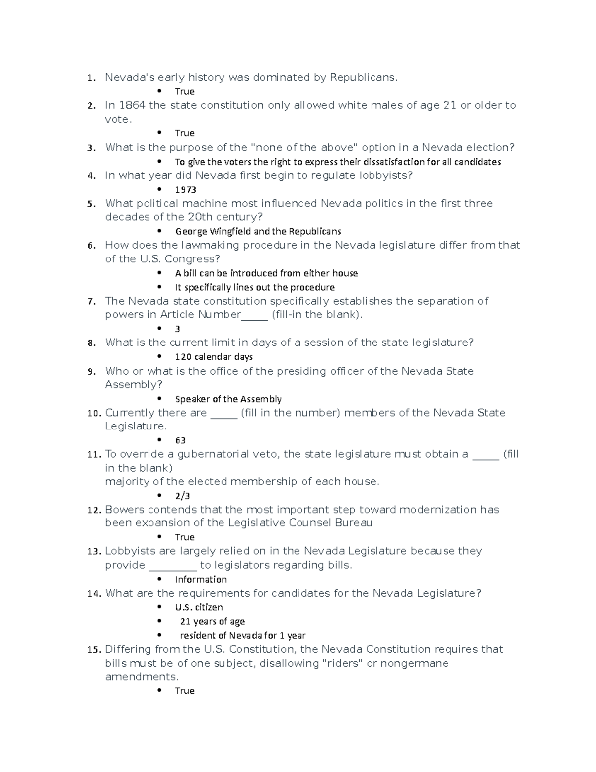 PSC100 Exam 2 - professor Heather - Nevada's early history was ...