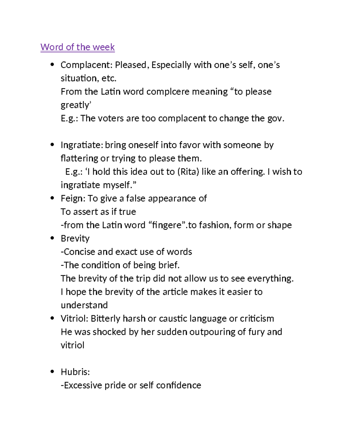 Word of the week - Word of the week Complacent: Pleased, Especially ...