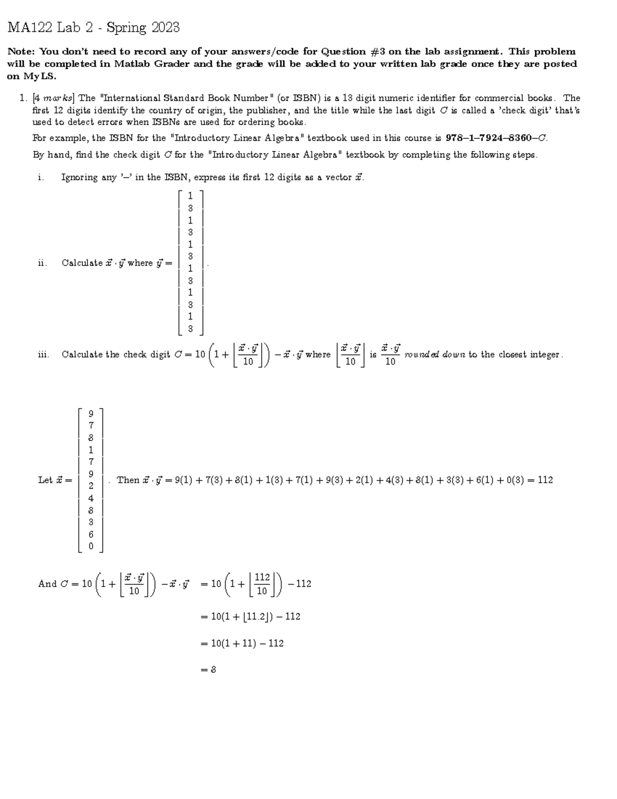 MA122 S23L2 Solns - LAB - MA122 Lab 2 - Spring 2023 Note: You donít ...