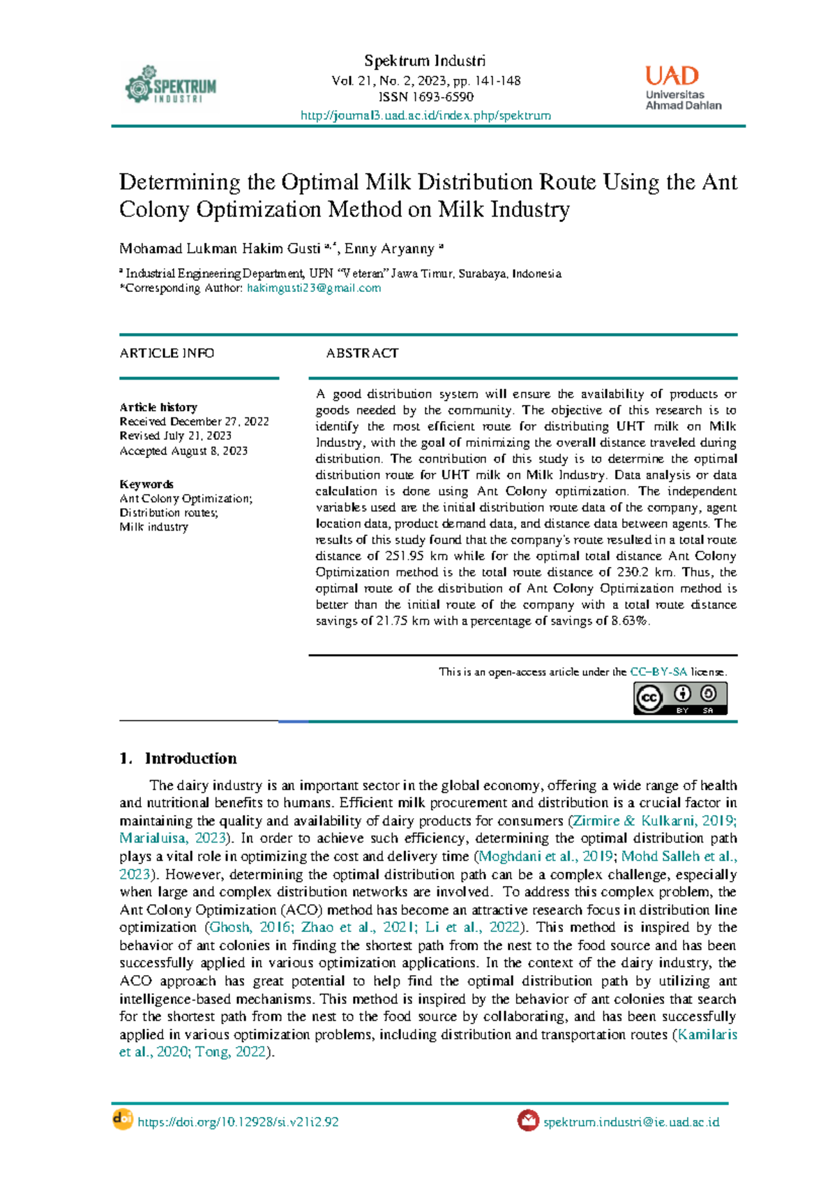 Determining The Optimal Milk D - Vol. 2 1 , No. 2 , 202 3 , pp. 141 ...