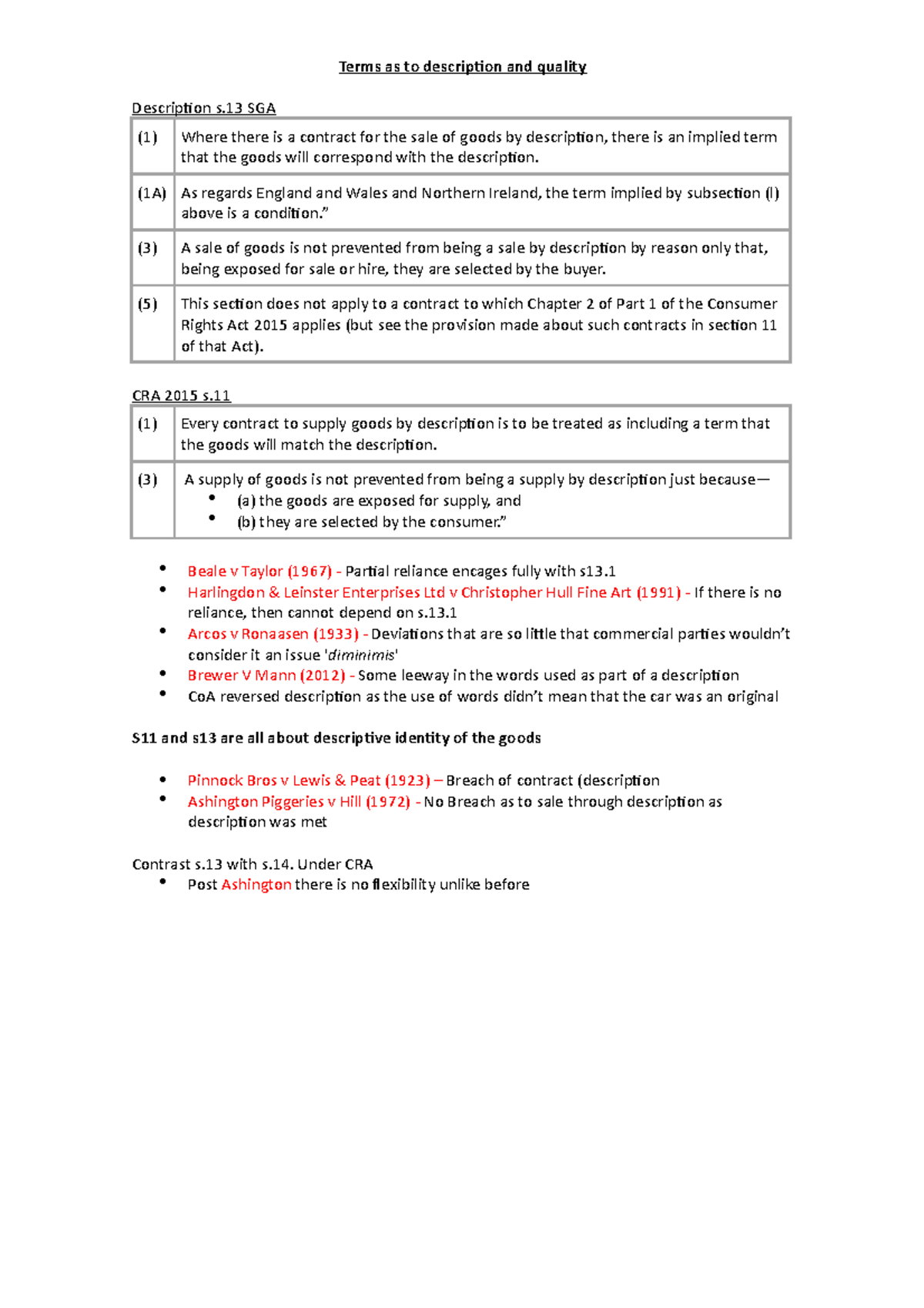 Terms as to description and quality - Terms as to description and ...