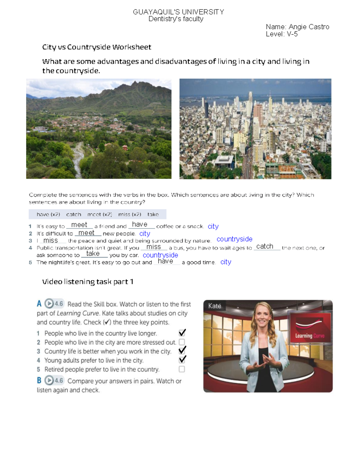 Castro Angie City vs Country, Verb Phrases worksheet - City vs ...