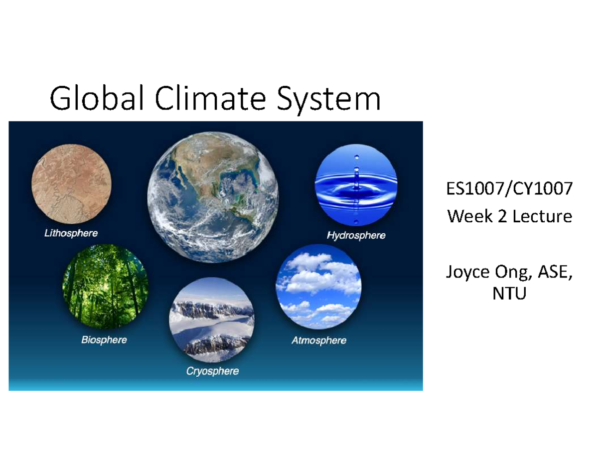 L2 Climate System - Global Climate System ES1007/CY Week 2 Lecture Joyce Ong, ASE, NTU Lecture ...