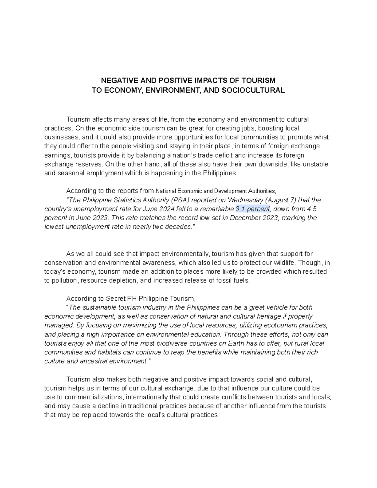 Negative and positive impact of tourism - NEGATIVE AND POSITIVE IMPACTS ...