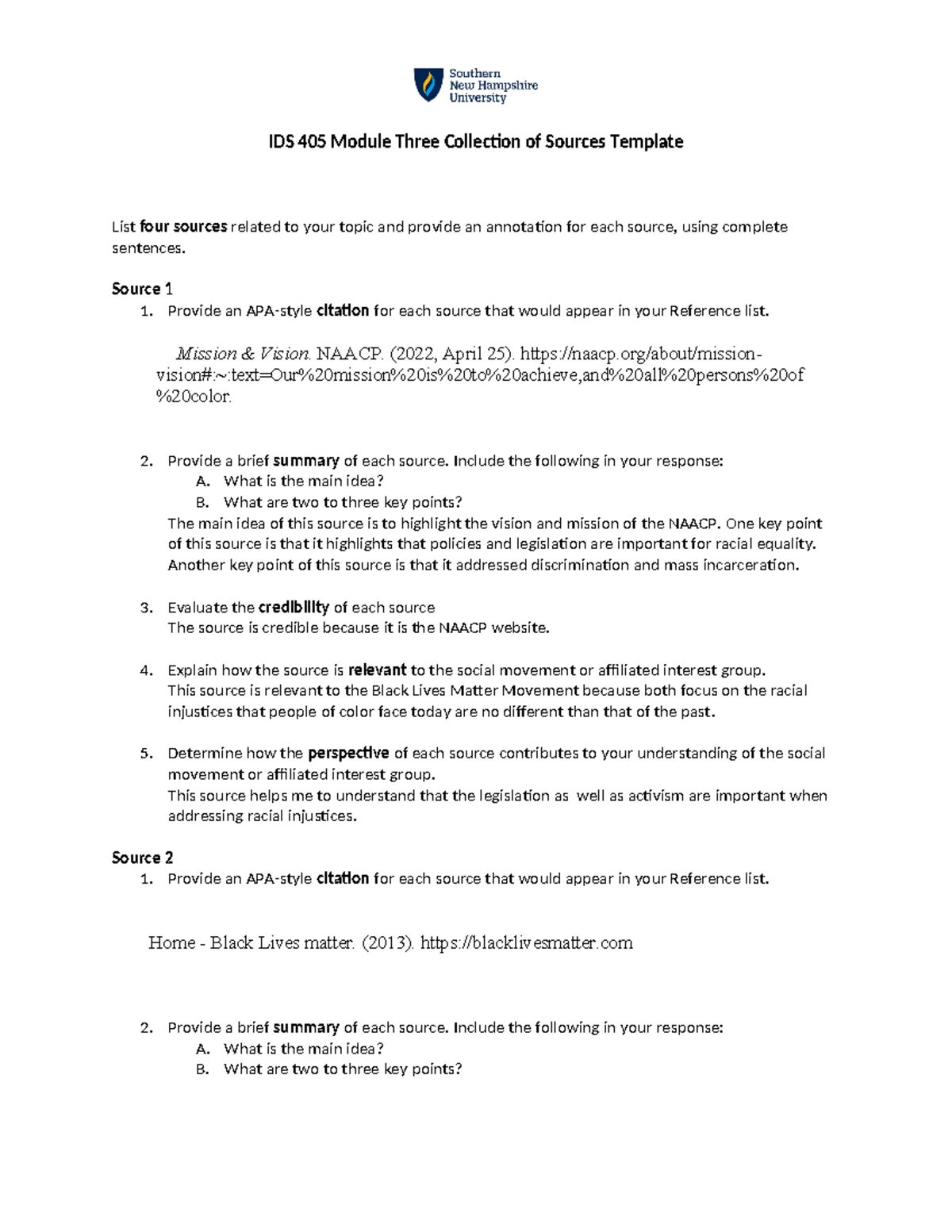 Module Three Collection of Sources Template - Source 1 1. Provide an ...