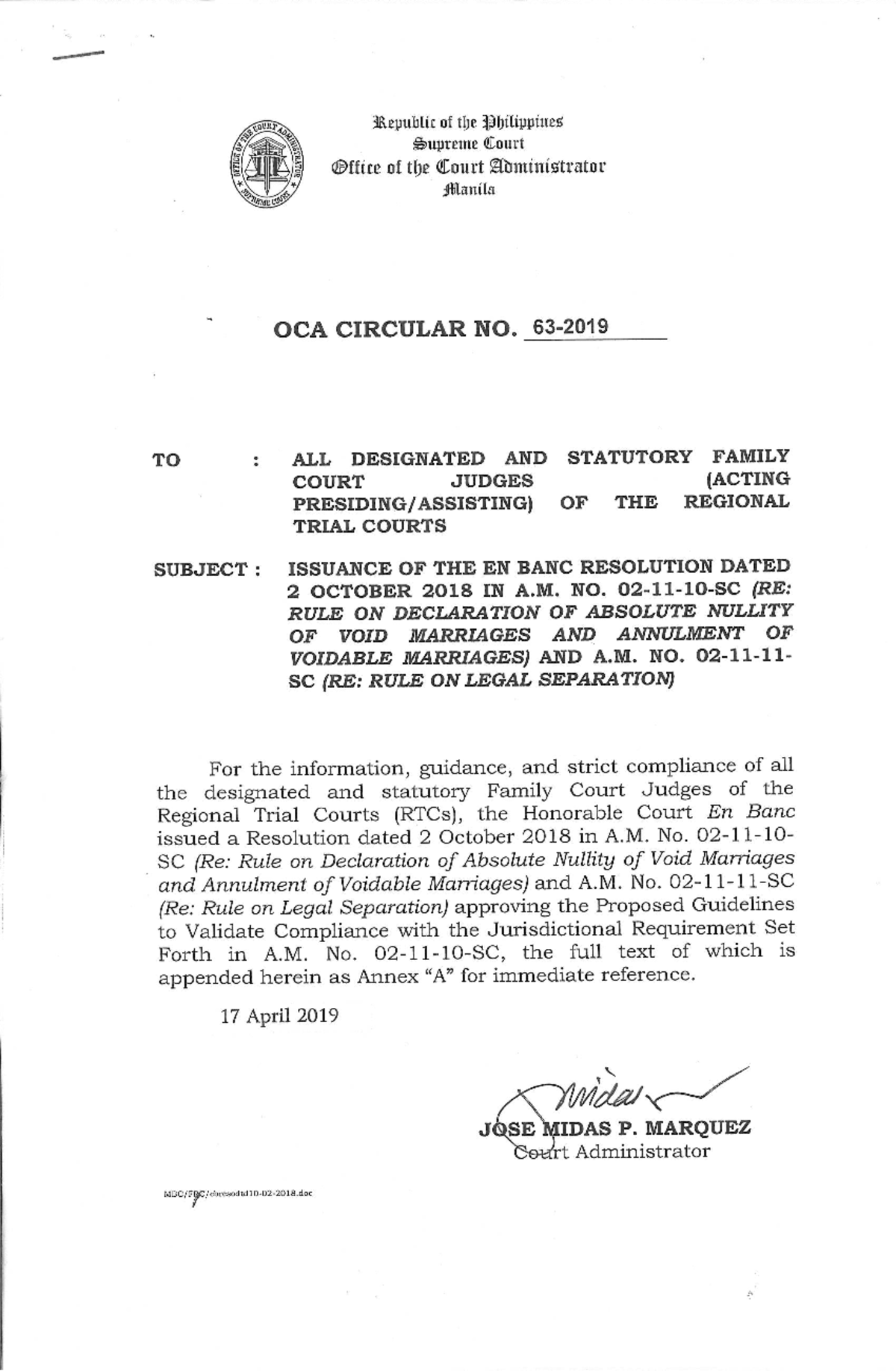 OCA-Circular-No.-63-2019 - Proposed Guidelines to Validate Compliance ...