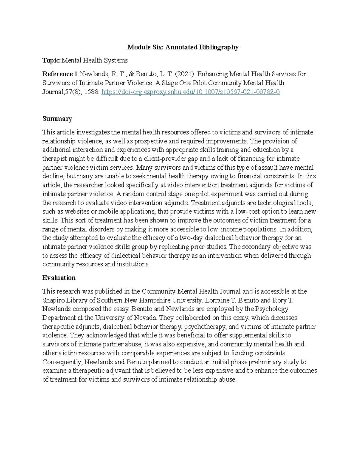 6-2 Annotated Bibliography Mental Health Systems - Module Six ...
