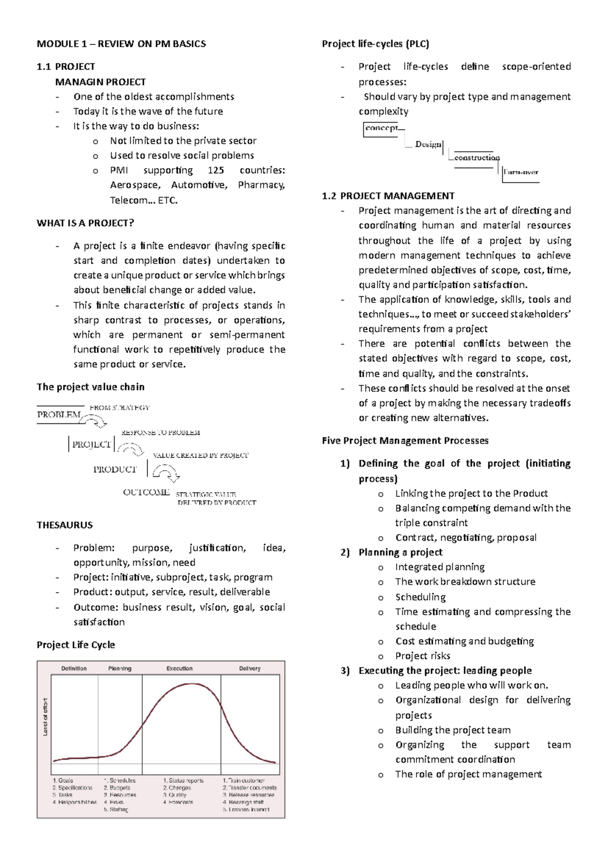 Module 1 - MODULE 1 – REVIEW ON PM BASICS 1 PROJECT MANAGIN PROJECT One ...