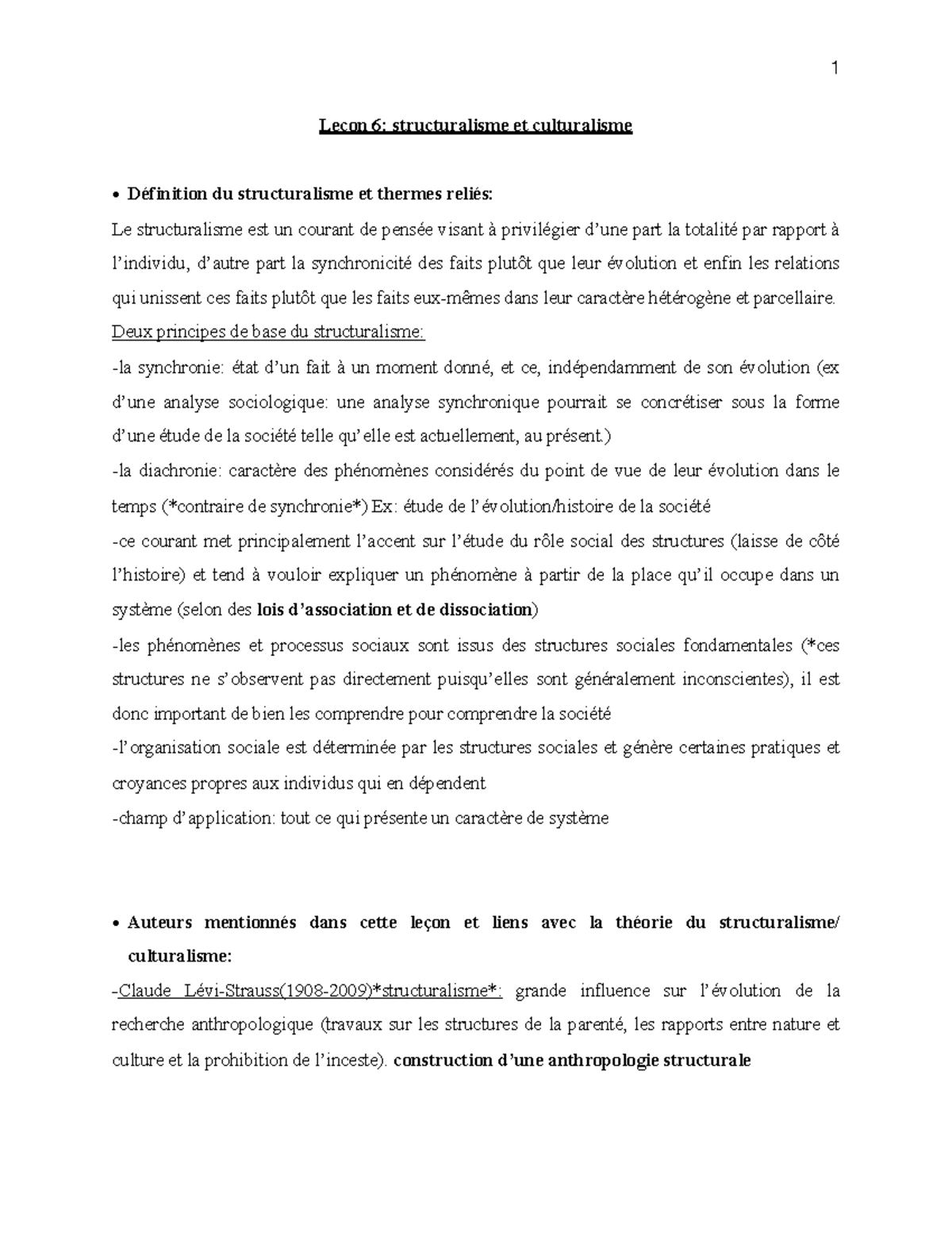 Leçon 6 - Notes de cours 6 - 1 Leçon 6: structuralisme et culturalisme ...