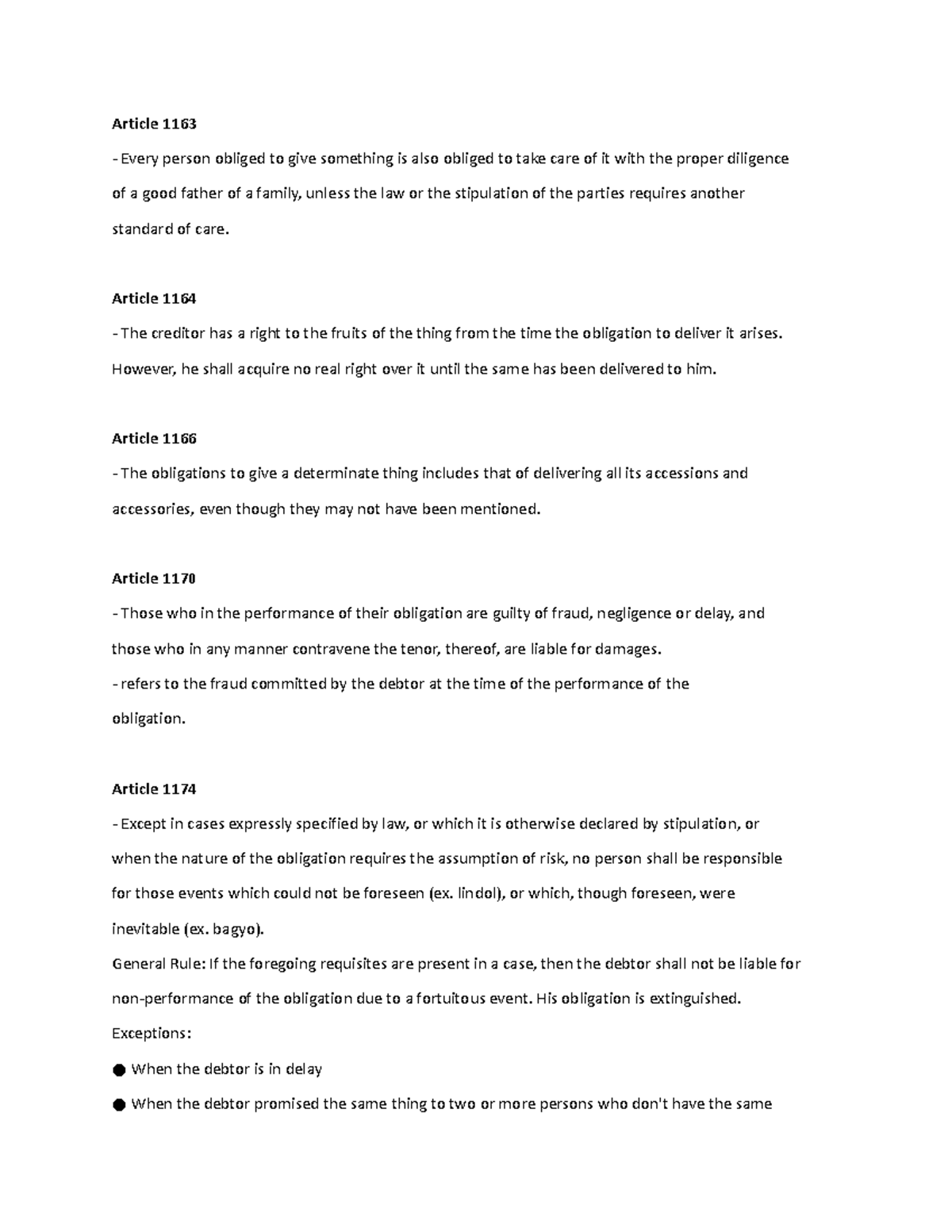 Art. 1163-1193 - Obligations and Contracts articles 1163 - 1193 ...