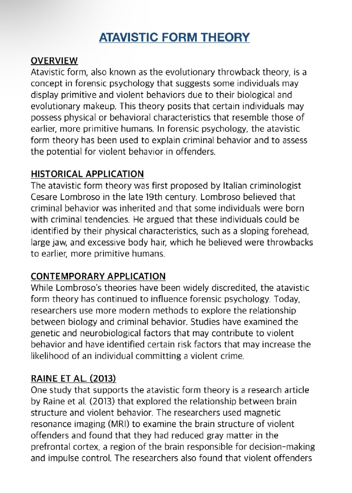 Notes: Atavistic Form Theory - 8675 - Studocu