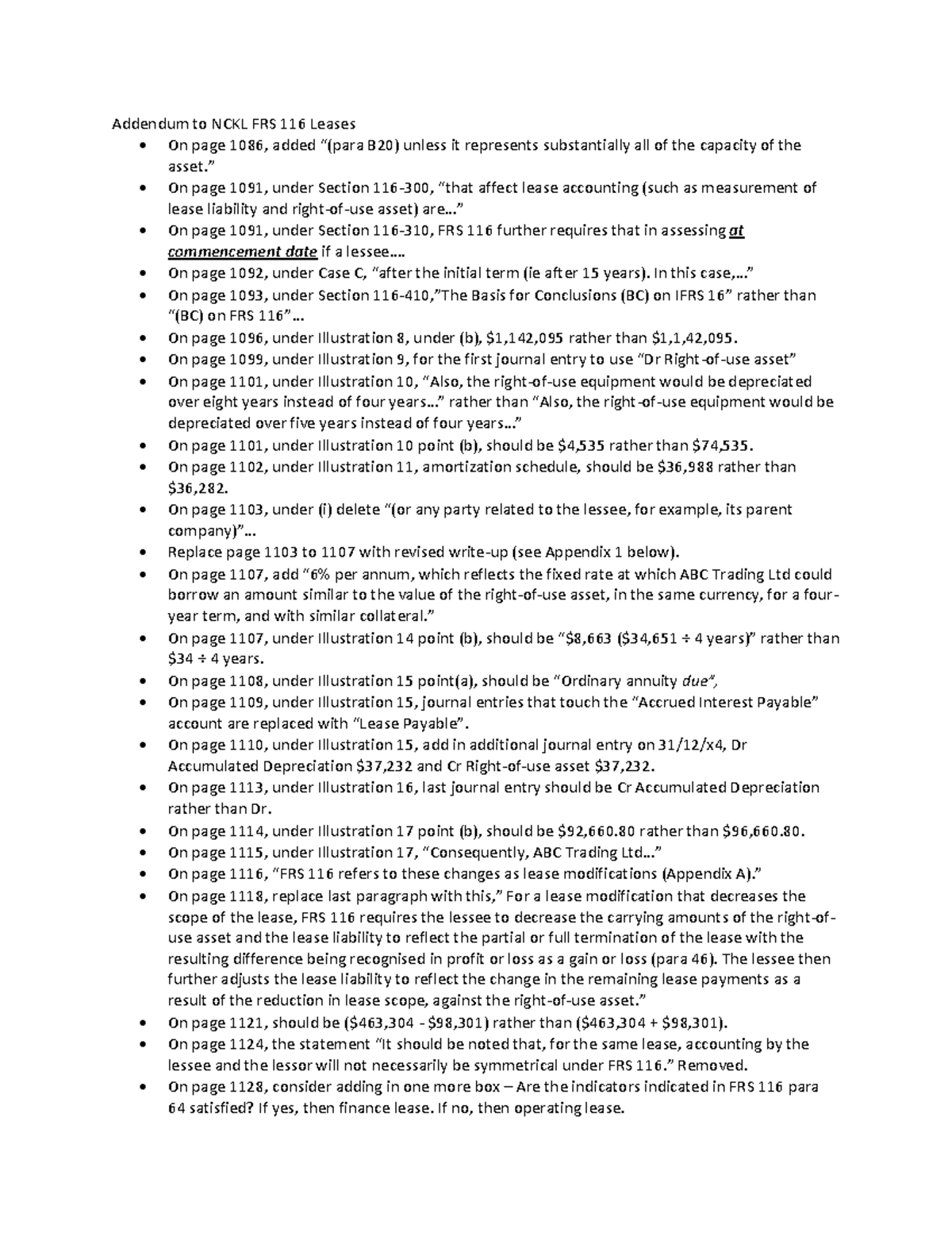 ACC208 2018 2019 S1 T1 Seminar 3 Addendum to NCKL FRS 116 Leases Posted ...