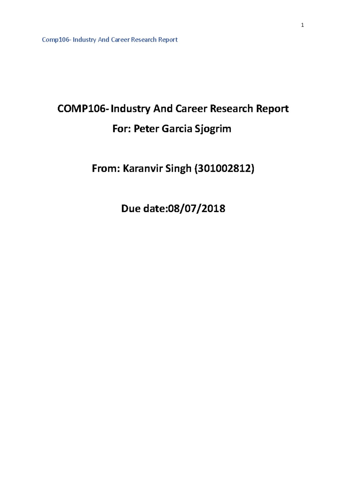COMP106 Industry and Career Research Report - 1 Comp106- Industry And ...