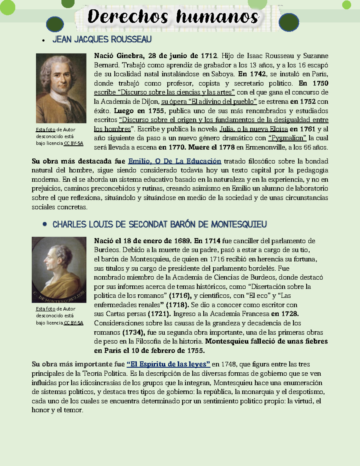 Derechos humanos - JEAN JACQUES ROUSSEAU Nació Ginebra, 28 de junio de ...