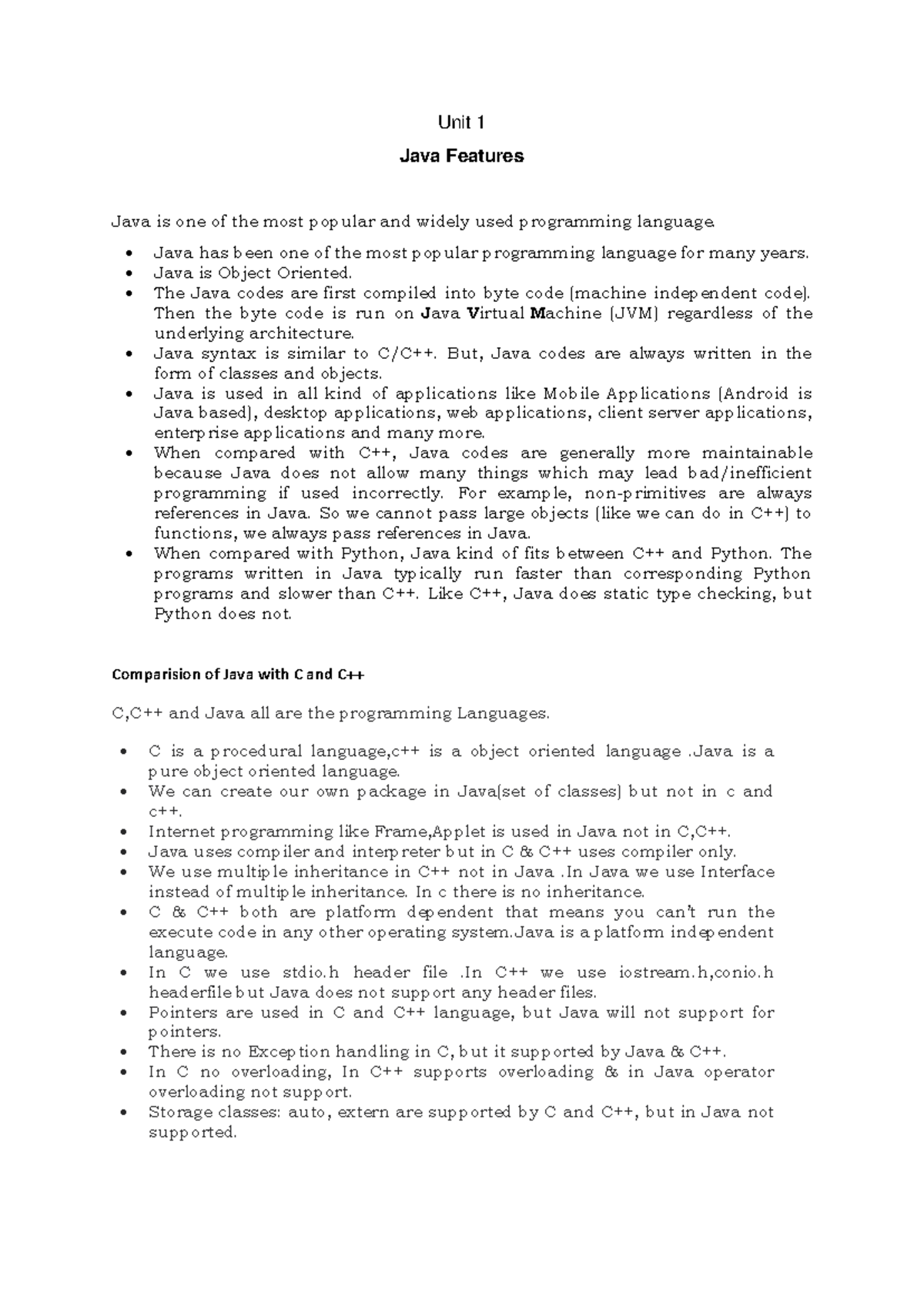 M.Sc IT-III-IITT61-Programming in JAVA - Unit 1 Java Features Java is one of the most popular ...