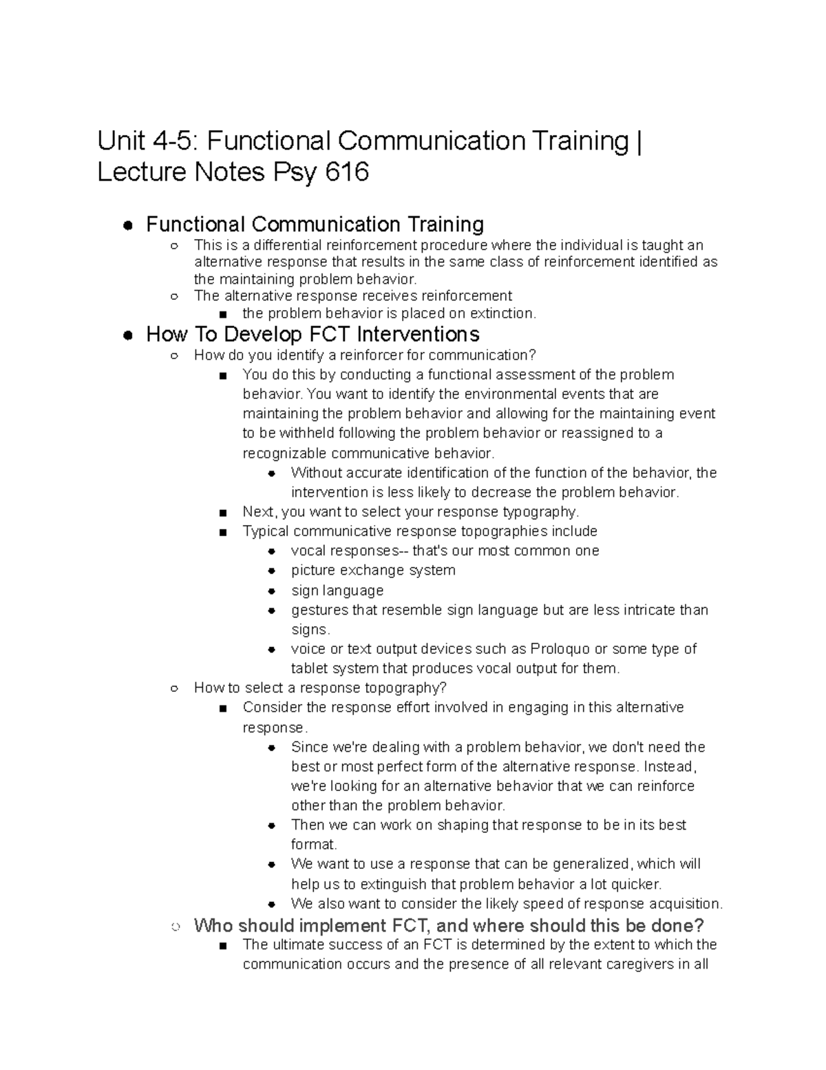 Unit 4 5 Functional Communication Training Lecture Notes Psy 616 The