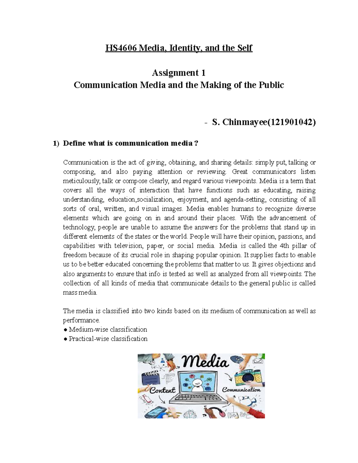 Assignment 1 Media - pre lab report 45 - HS4606 Media, Identity, and ...