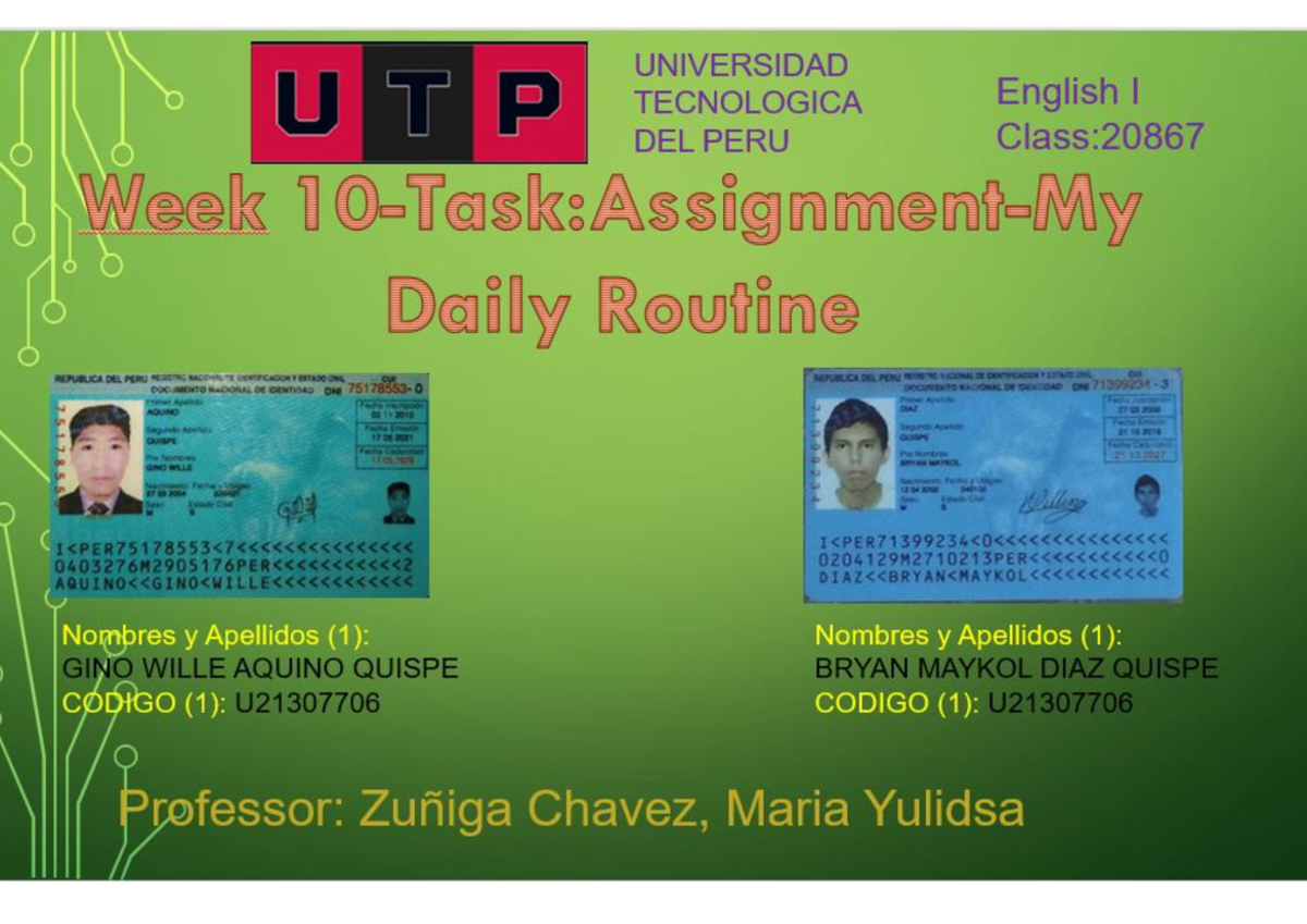 Ginowilleaquinoquispe bryanmaykoldiazquispe ingles - My Daily Routine ...