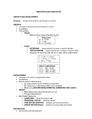 Pediatrics Lecture Notes - Physical Examination and its Deviation from ...
