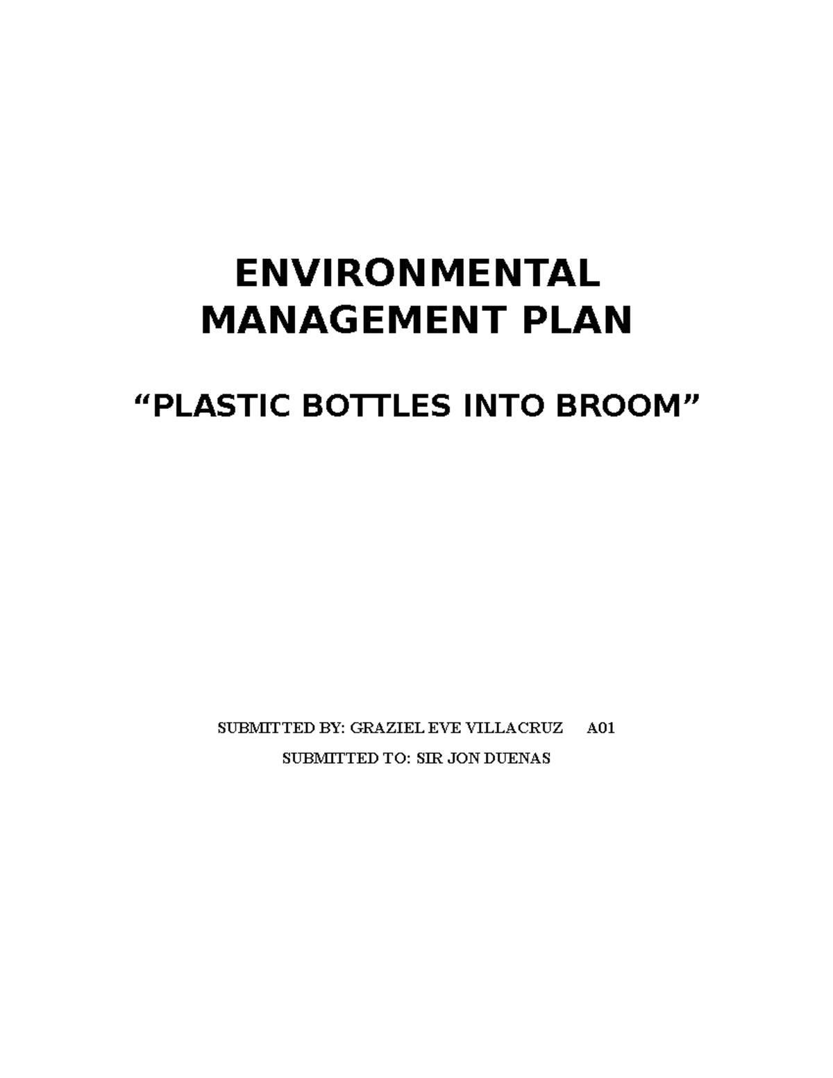 ENVIRONMENTAL MANAGEMENT PLAN: PROJECT PROPOSAL - ENVIRONMENTAL ...