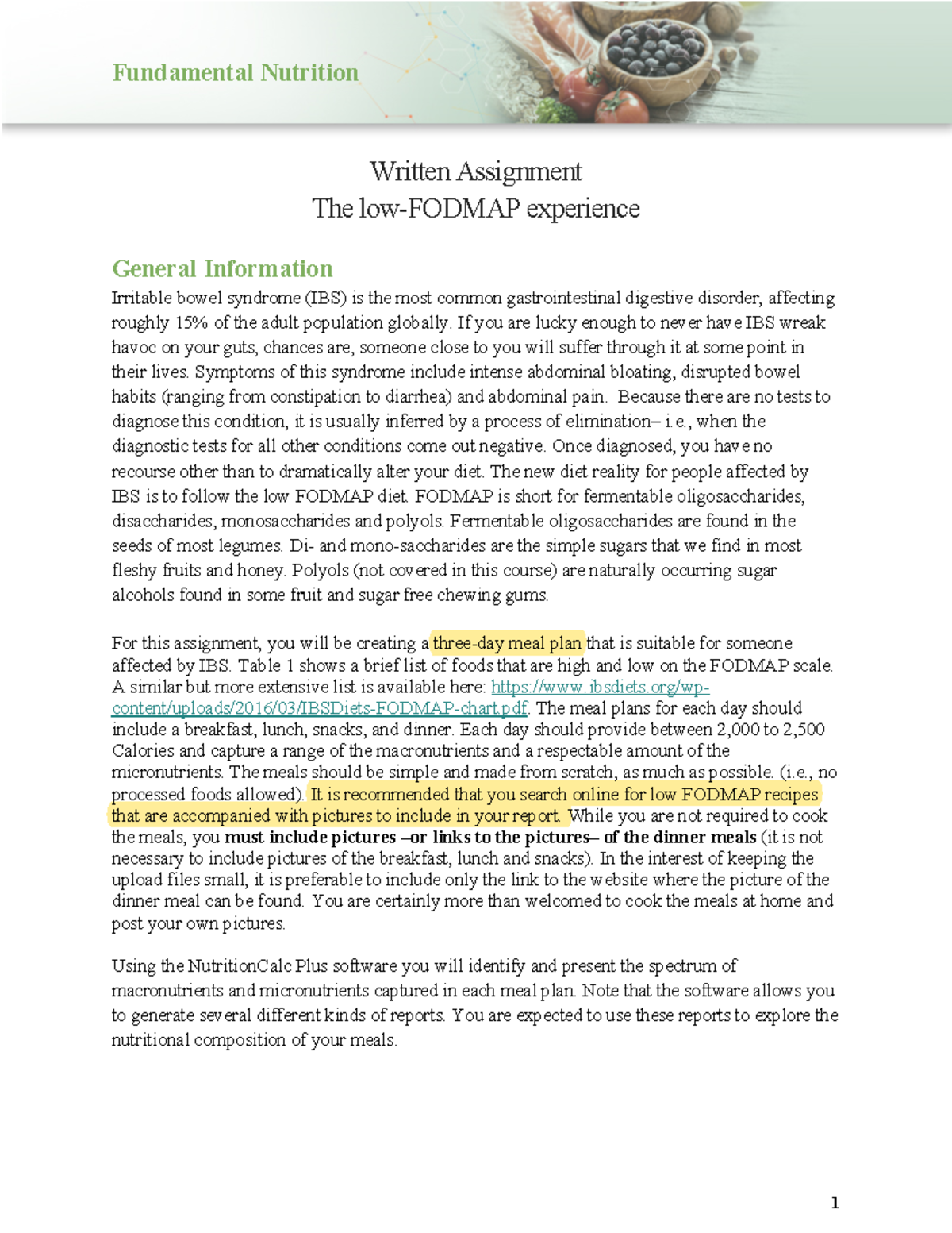 BIOL 203Written Assignment Instructions - Fundamental Nutrition Written Assignment The low ...