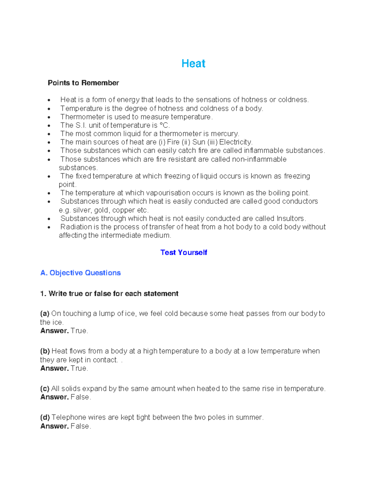 Heat - notes - ncertbooksolutions Heat Points to Remember Heat is a ...