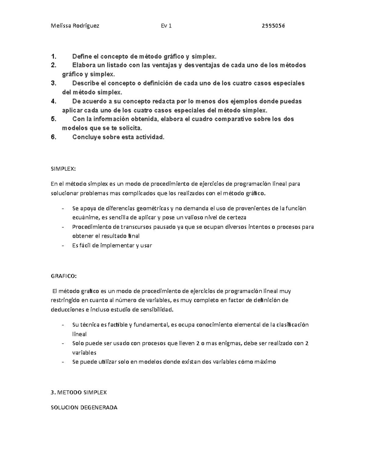 MPTD EV 1 - ev 1 - Define el concepto de método gráfico y simplex ...