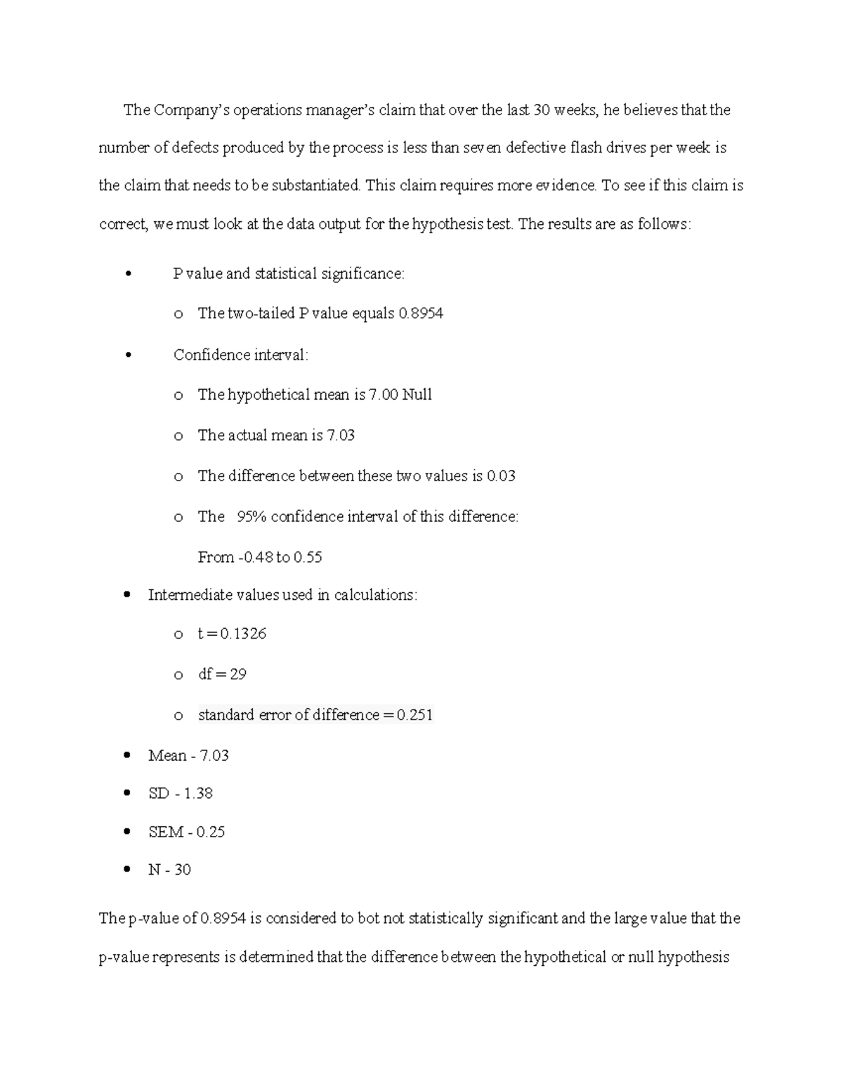 6-1 Data Set Homework Hypothesis Testing on Data Set 2 - The Company’s ...