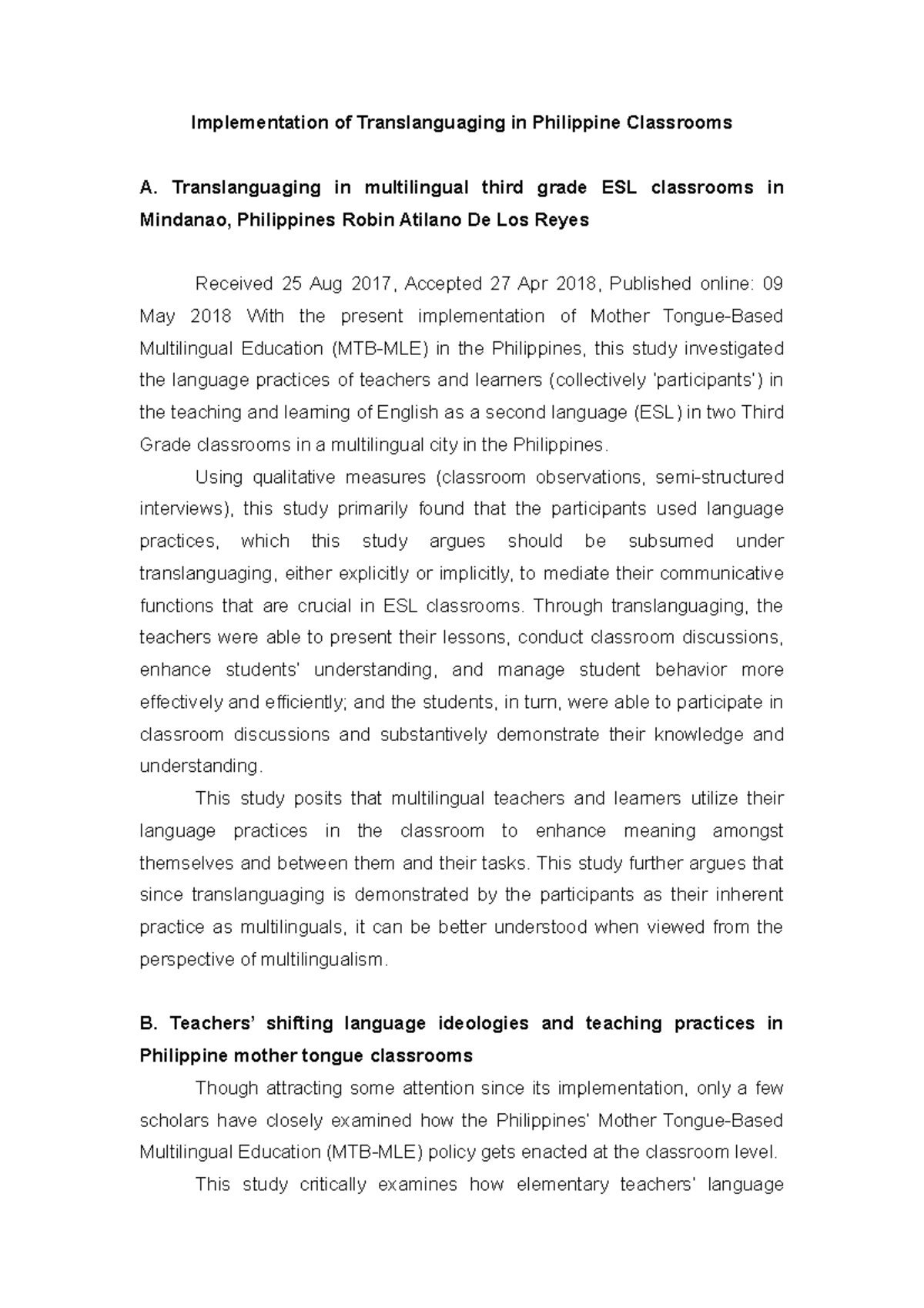 Translanguaging in Philippine Classroom - Translanguaging in ...