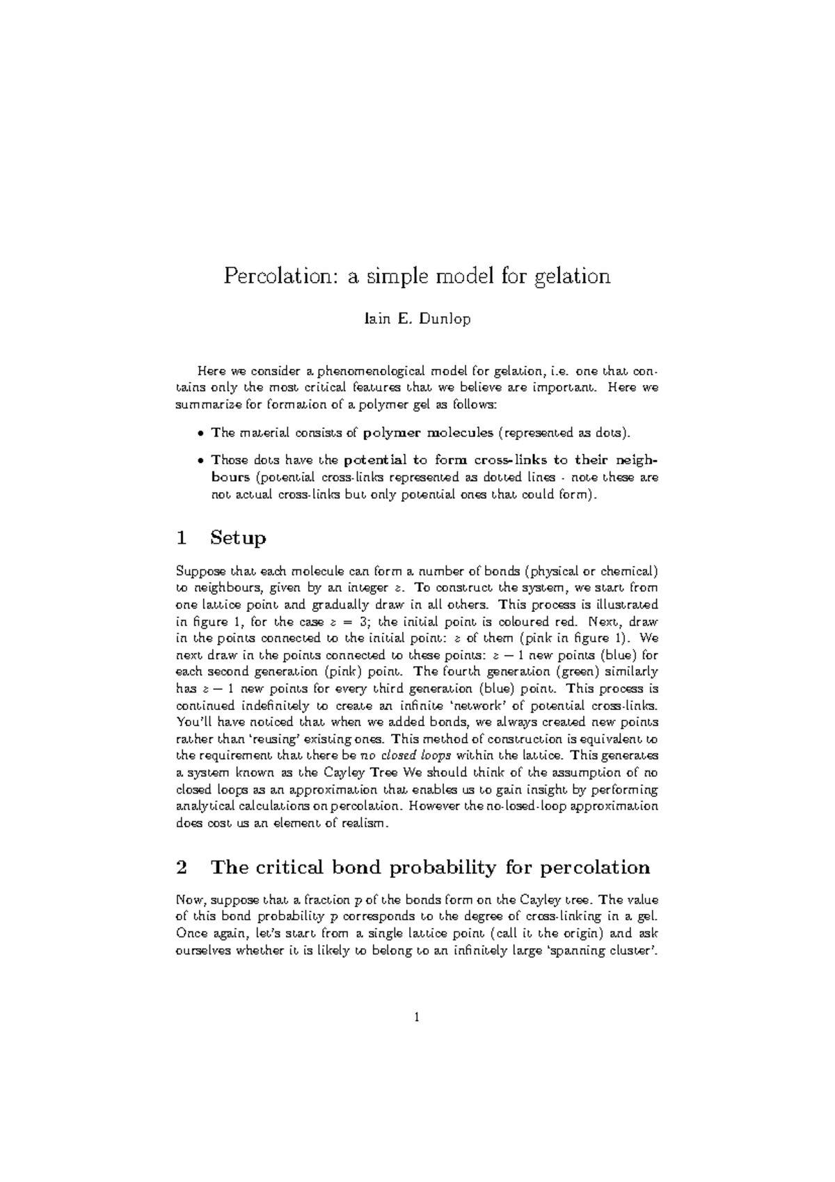 Elastomers - Percolation Gelation Cayley Tree - Percolation: a simple ...