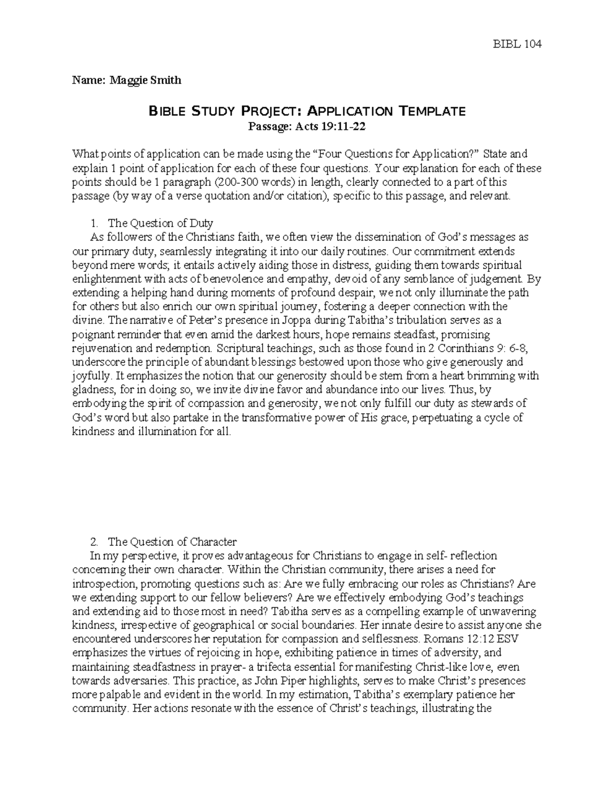 Bible Study Project Application - BIBL 104 Name: Maggie Smith BIBLE ...