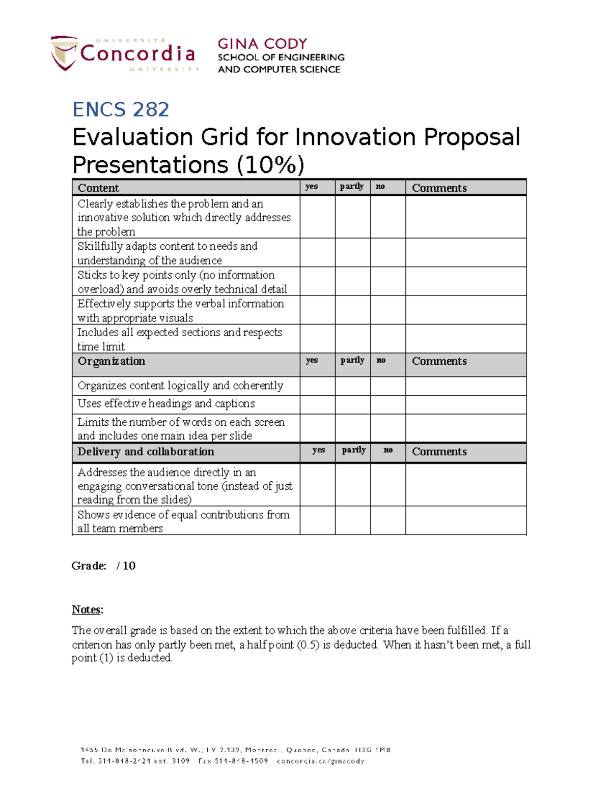 Assessment Rubric - Innovation proposal presentation - ENCS 282 ...