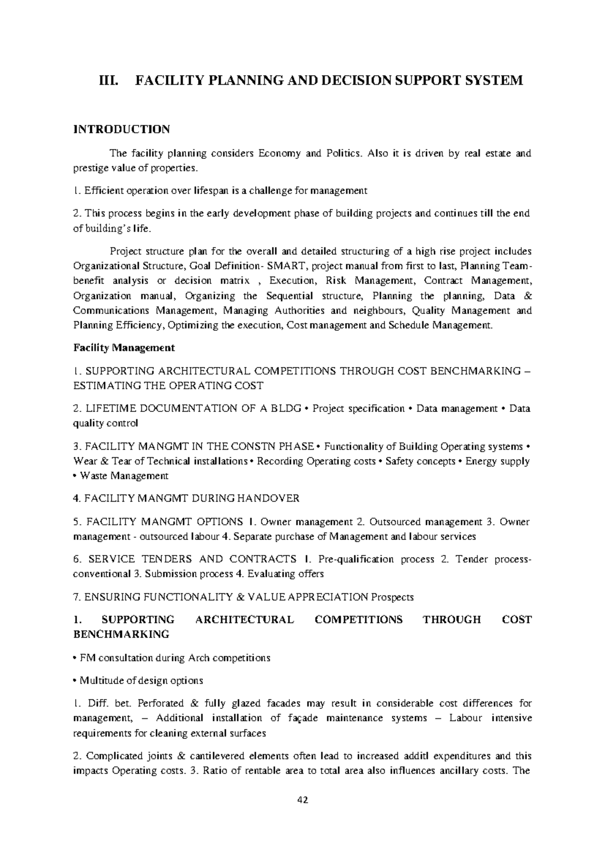 Facility Planning AND Decision Support System - III. FACILITY PLANNING ...