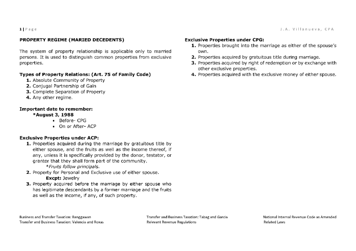 5. Property Regime and Estate Tax Model - Accontancy - Studocu