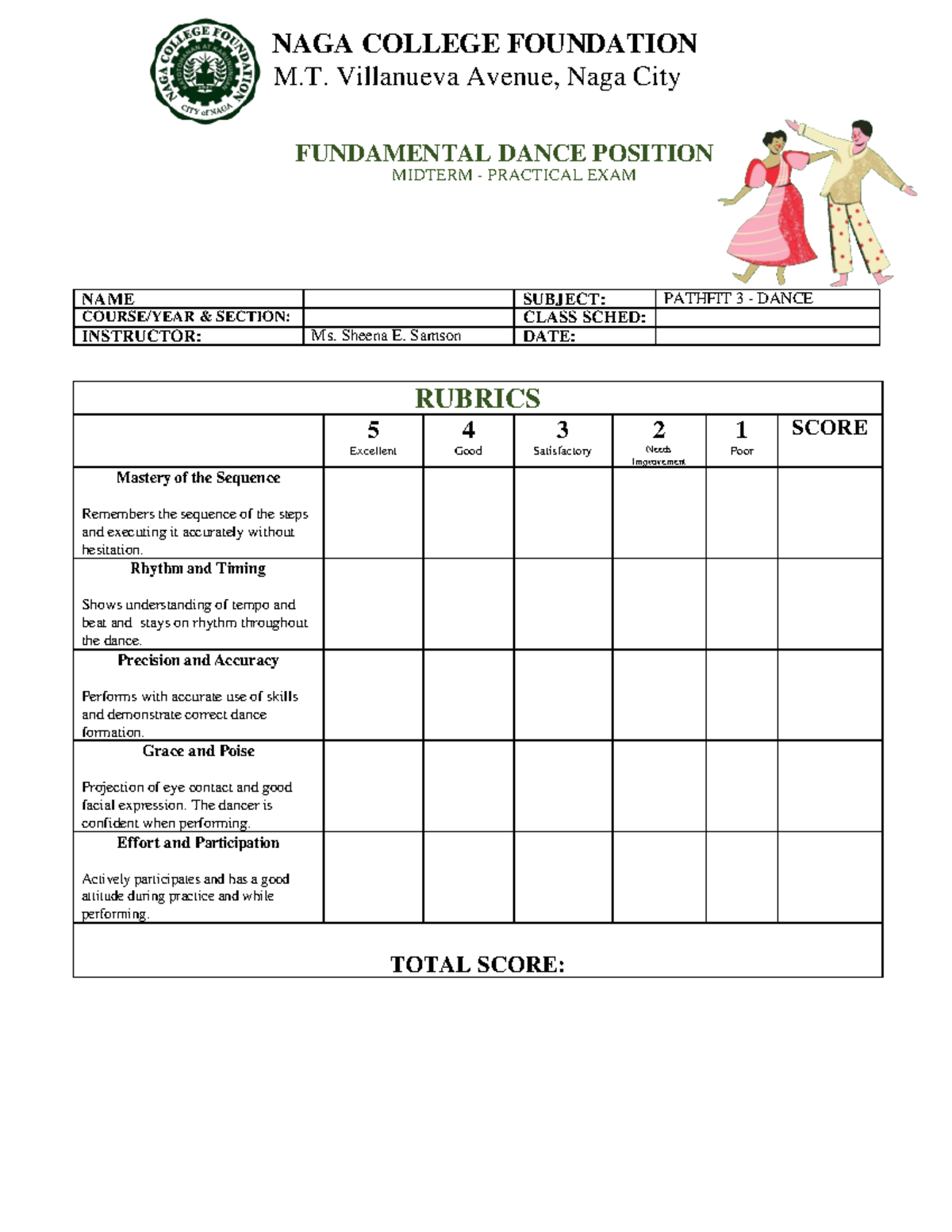 Fundamental Dance Position Rubrics - NAGA COLLEGE FOUNDATION M ...