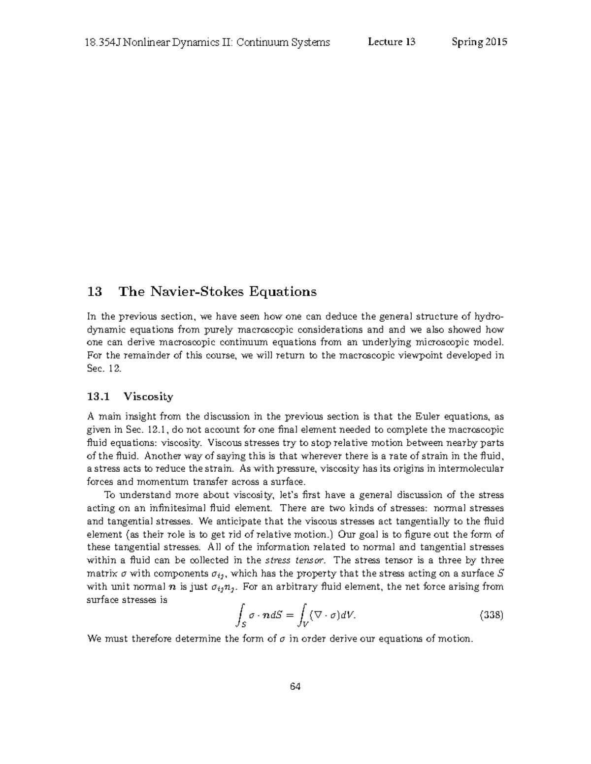 Lecture notes, lectures 11 - 15 - Spring 2015 - 18 Nonlinear Dynamics ...