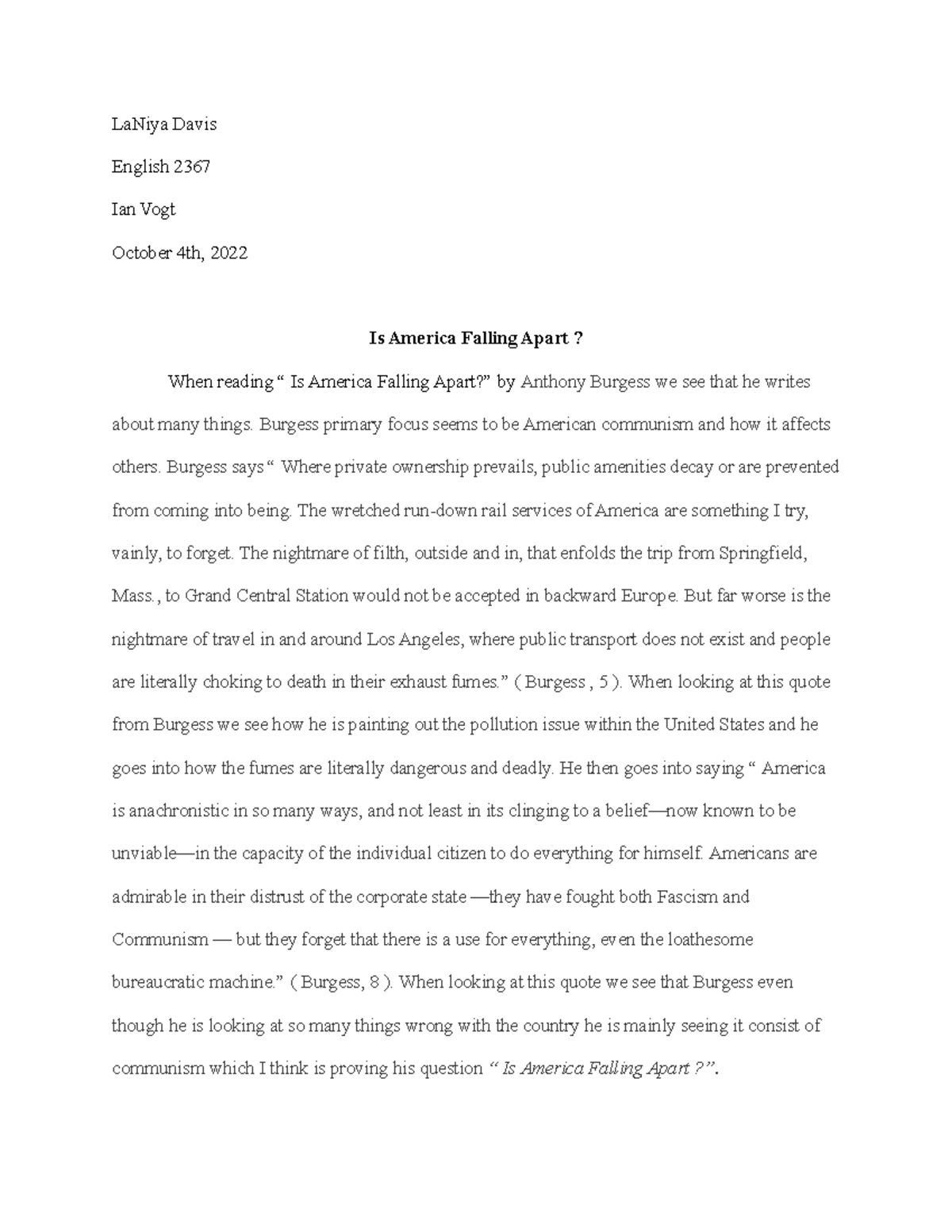 Comp 2 - Is America Falling Apart-2 - LaNiya Davis English 2367 Ian ...